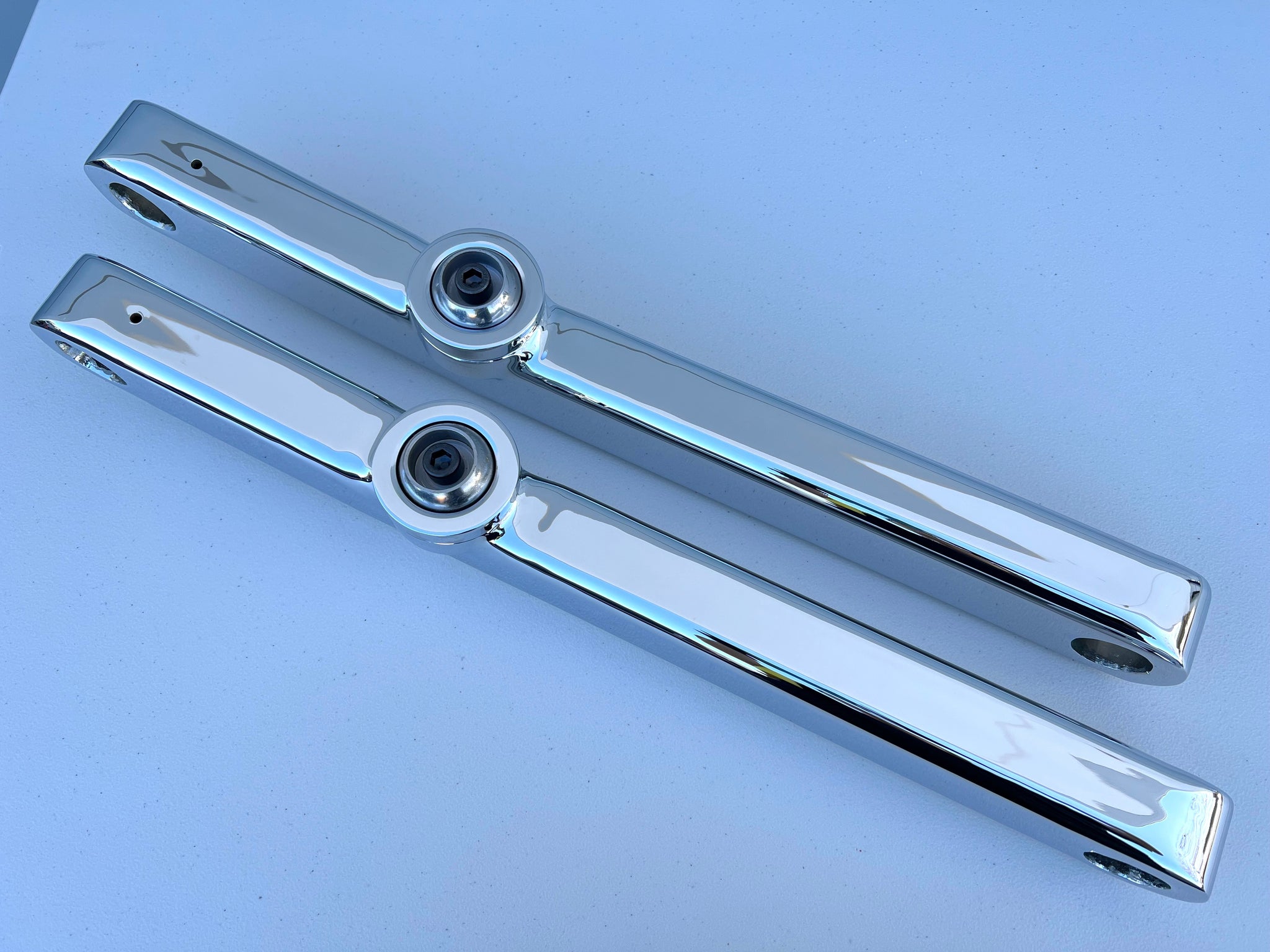 1959-64 CHEVY IMPALA PREMIUM HD 2X3 REAR TRAILING ARMS PAIR (CHROME FI ...